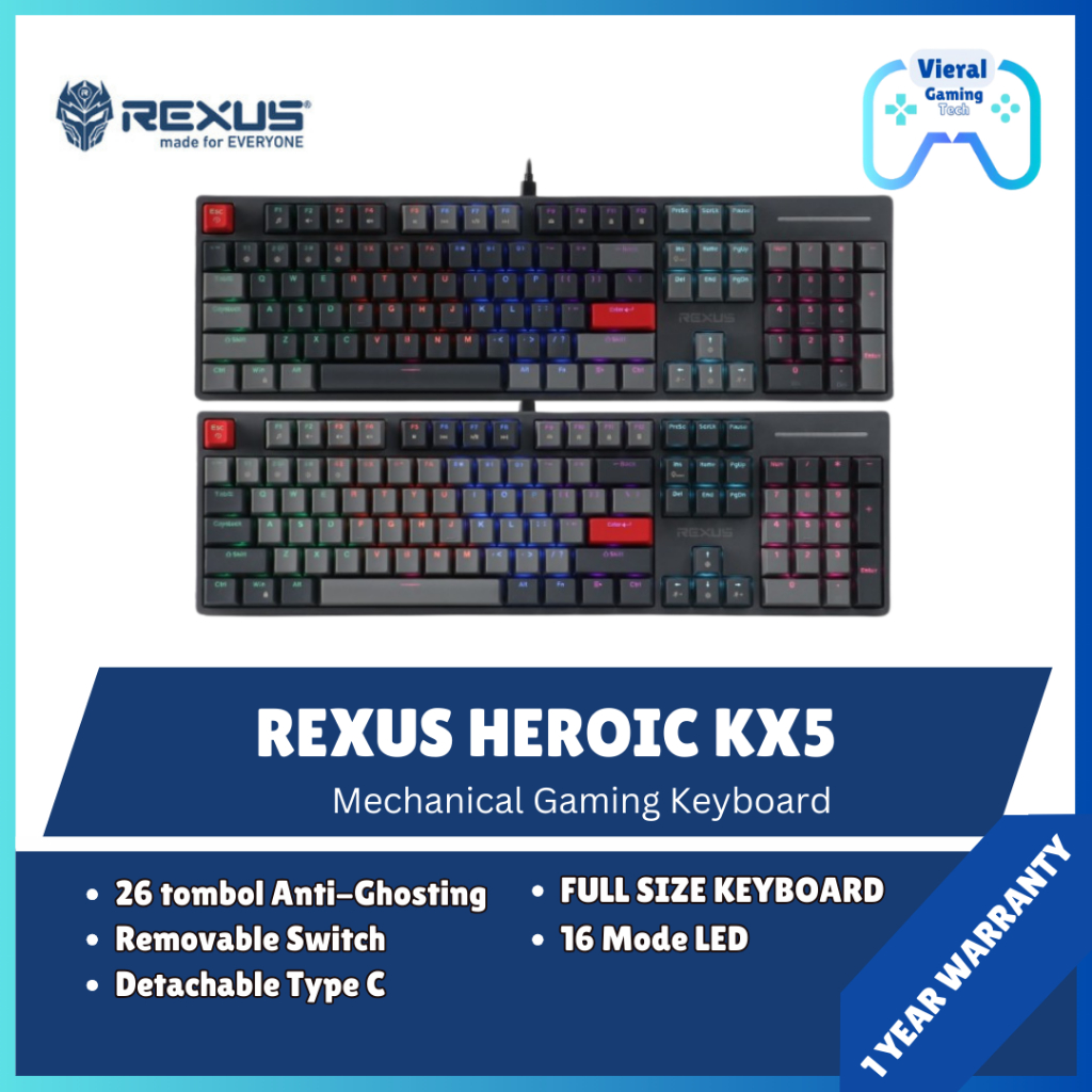 Jual Rexus KX5 / KX-5 Heroic Mechanical Gaming Keyboard Fullsize | Shopee Indonesia
