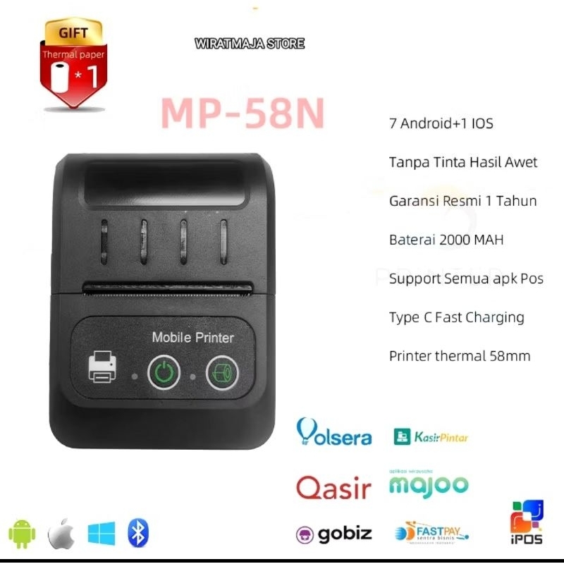 Jual PRINTER BLUETOOTH MINI PORTABLE PRINTER THERMAL 58MM CETAK RESI NOTA | Shopee Indonesia