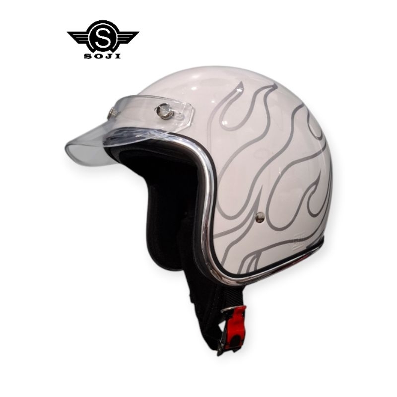 Jual SOJI Helm Evo Justin List Chrome Helm Retro Motif Api | Shopee ...