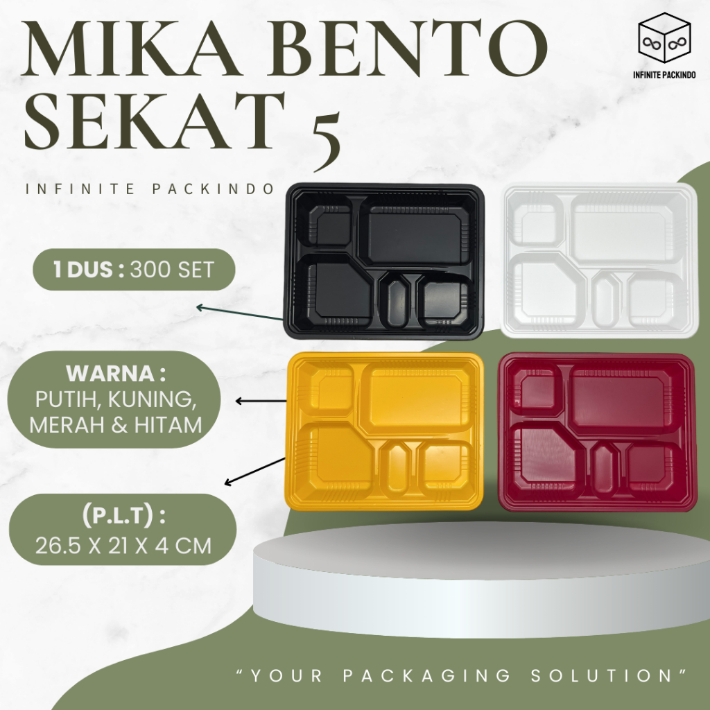 Jual (ISI 50 PCS) Mika Bento Sekat 5 / Box Bento Sekat 5 / Tempat Makan ...