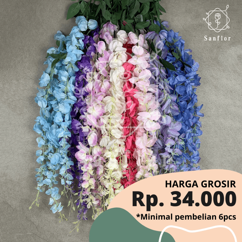 Jual JUNTAI WISTERIA 3 CABANG 60 CM / ARTIFICIAL FLOWER/ BUNGA BUATAN ...