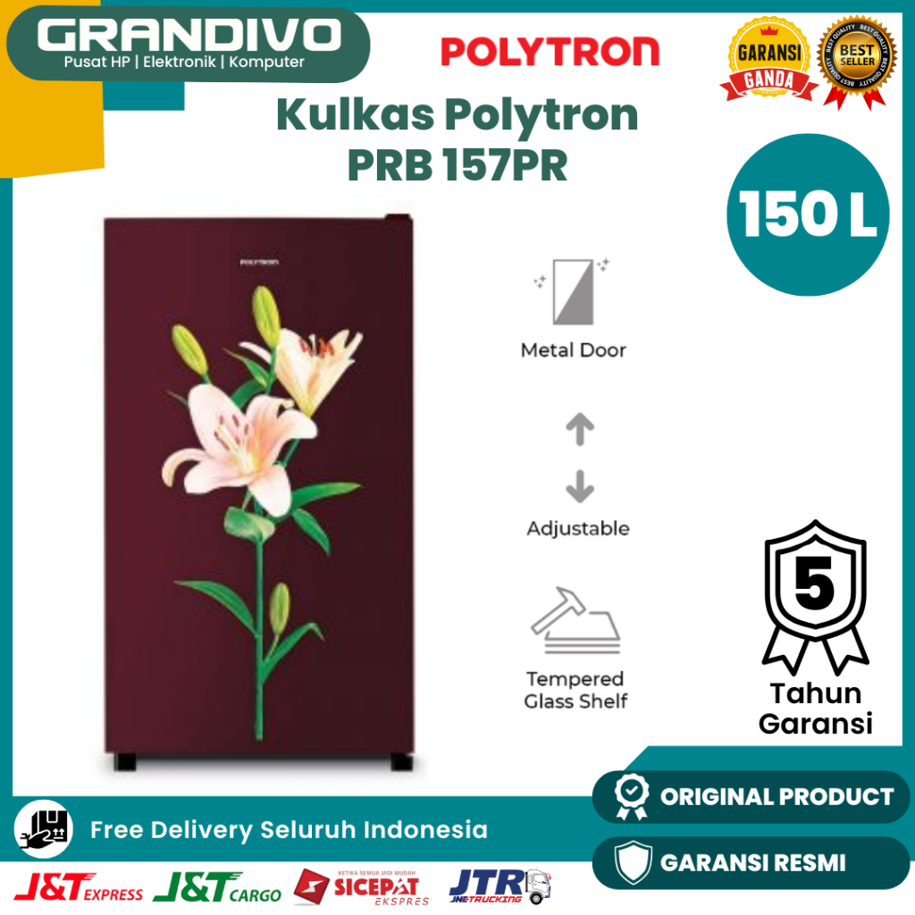 Jual Kulkas Polytron 1 Pintu 150 Liter PRB 157PR Metallic Low Watt Jumbo Freezer Tempered Glass ...