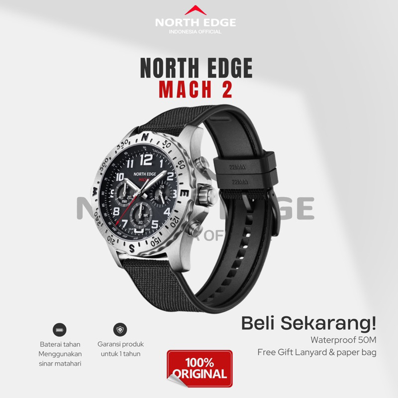 Jual NORTH EDGE 2024 MACH 2 Men’s watches solar power 316 stainless ...