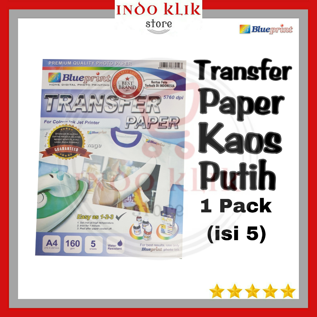 Jual Kertas Transfer Blueprint Kaos Putih A4 160 Gsm / Transfer Papper ...