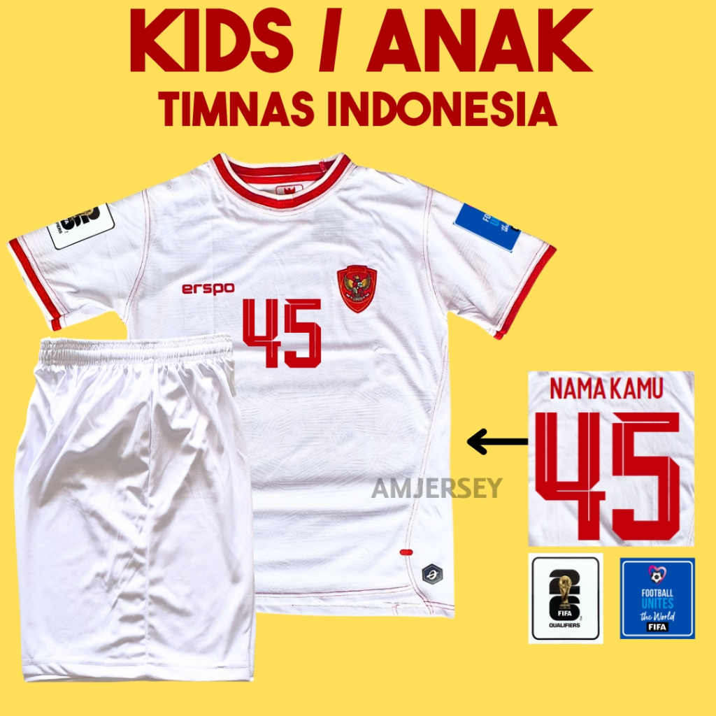 Jual Jersey Timnas Anak Laki laki baju bola indonesia Erspo Away Putih Indo KIDS 2024 2025 Ori ...