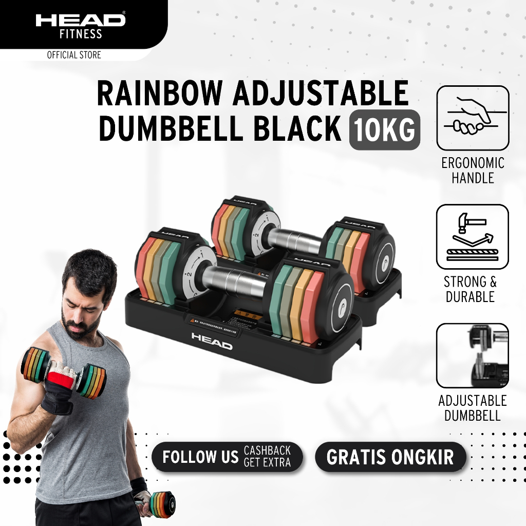 Jual Head Fitness Rainbow Adjustable Dumbbell Alat Fitness Gym Home ...