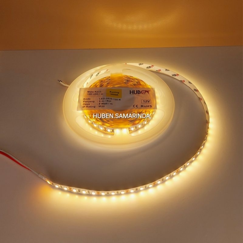 Jual HUBEN Lampu Led Strip Light Mata Kecil 2835 120 LED / Meter 12V Indoor 5meter Warm White ...