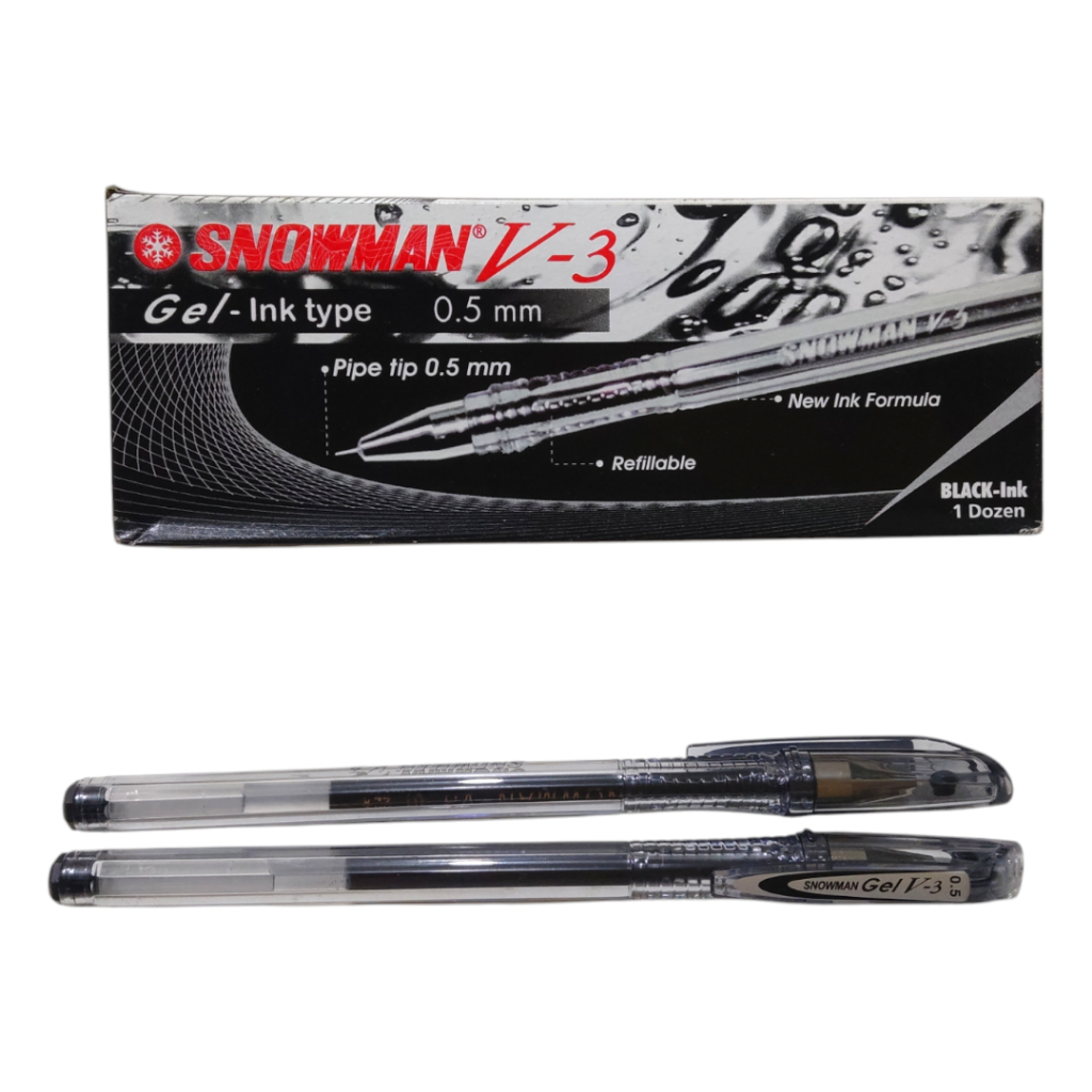 Jual (1 PAK) Bolpoin / Pulpen Gel Snowman V3 Tinta Hitam | Shopee Indonesia