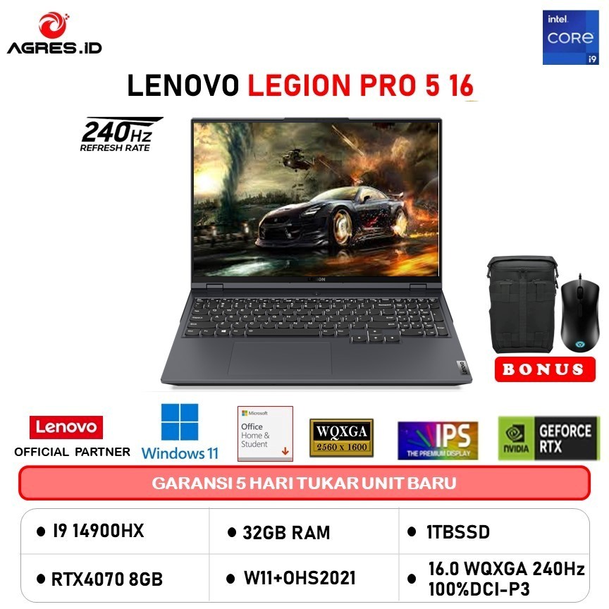Jual LENOVO LEGION PRO 5 16 I9 14900HX RTX4070 8GB/ 32GB 1TB W11+OHS 16.0WQXGA 240HZ 100DCIP3 ...