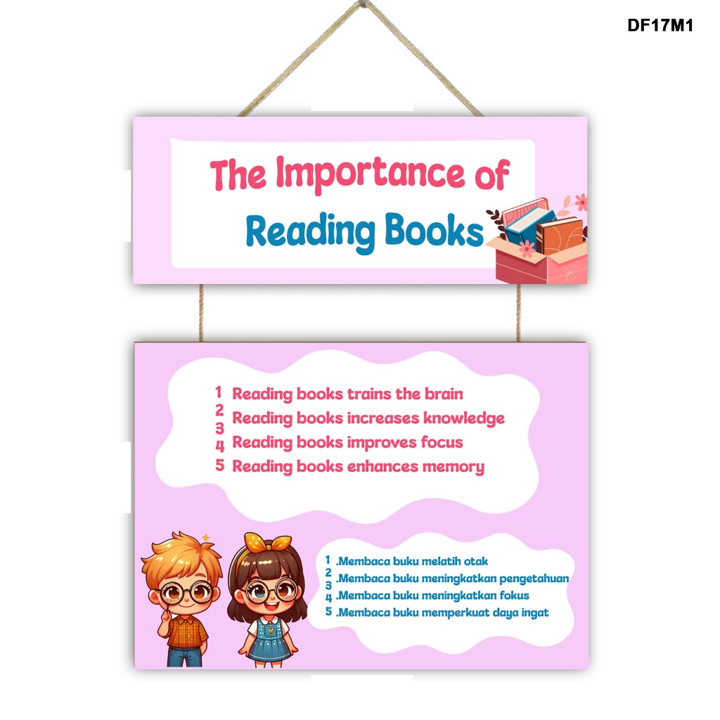 Jual Hiasan dinding THE IMPORTANCE OF READING BOOKS 2 susun gantungan ...