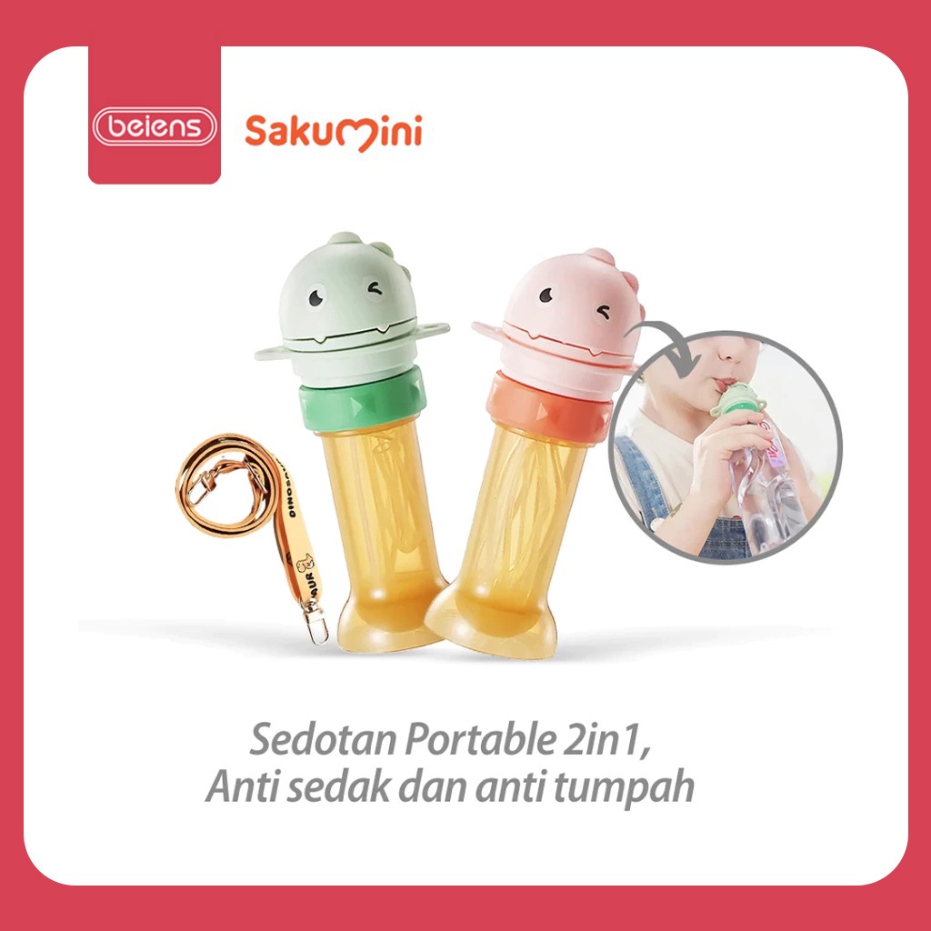 Jual Beiens X Sakumini 2in1 Travelling Portable Cover Straw Dino Tutup Botol Sedotan Anak ...