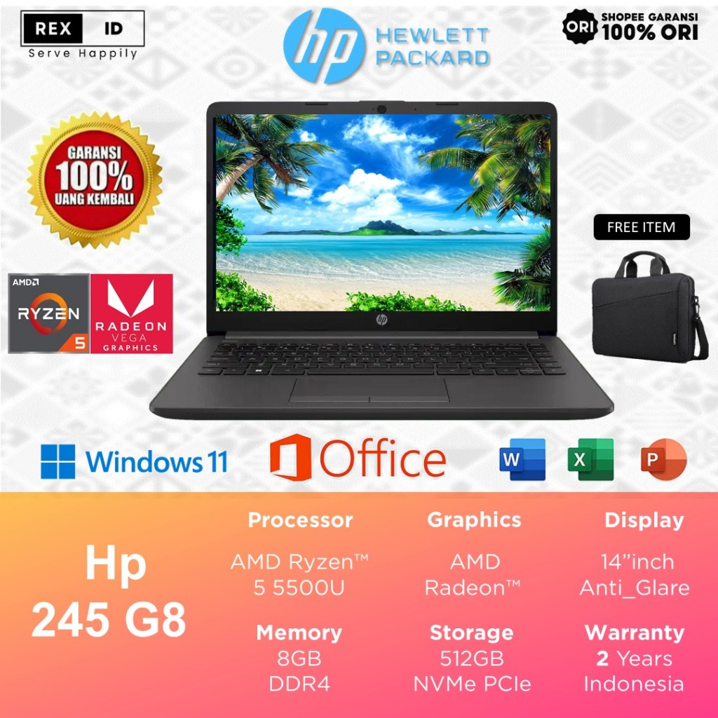 Jual Laptop Hp 245 G8 AMD Ryzen 5-500U RAM 8GB 512GB SSD 14"Inch Windows 11 2Year Black | Shopee ...
