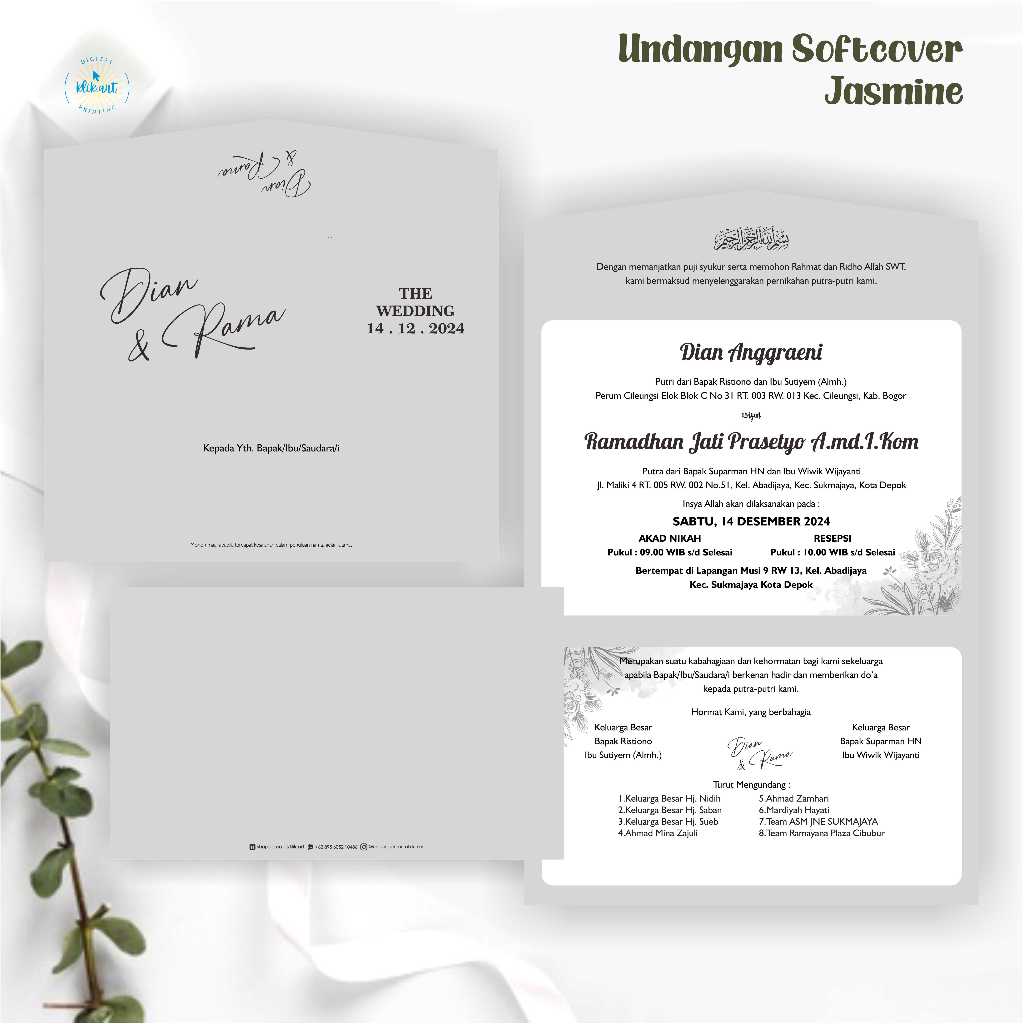 Jual Undangan Pernikahan Semi Amplop Elegan Lipat 3 Bahan Jasmine Free ...