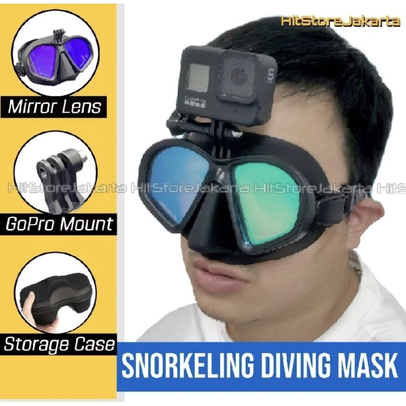 Jual Snorkeling Mask With GoPro Mount Scuba Dive Goggles Swim Mirror ...