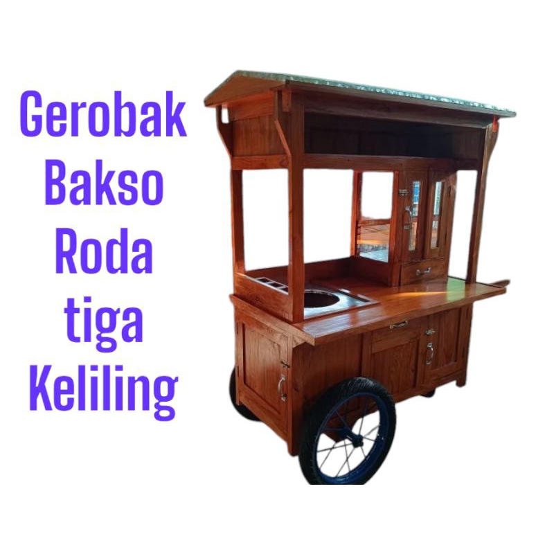 Jual gerobak bakso roda tiga kayu mahoni free ongkir | Shopee Indonesia