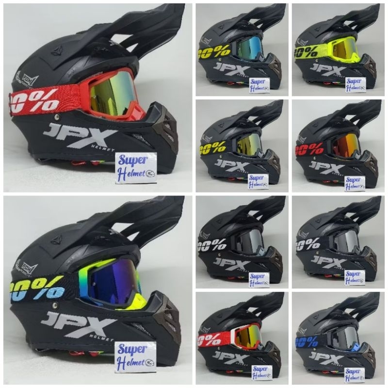 Jual Helm cross JPX Cross Fox1 solid BLACK DOFF dan GOGGLE trail 100% ...