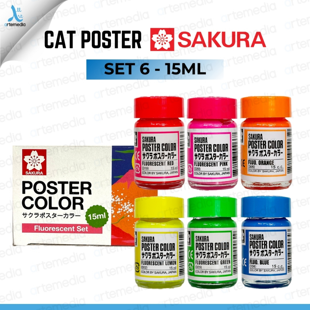 Jual Sakura Poster Colors Fluorescent Set 6x15ml | Shopee Indonesia