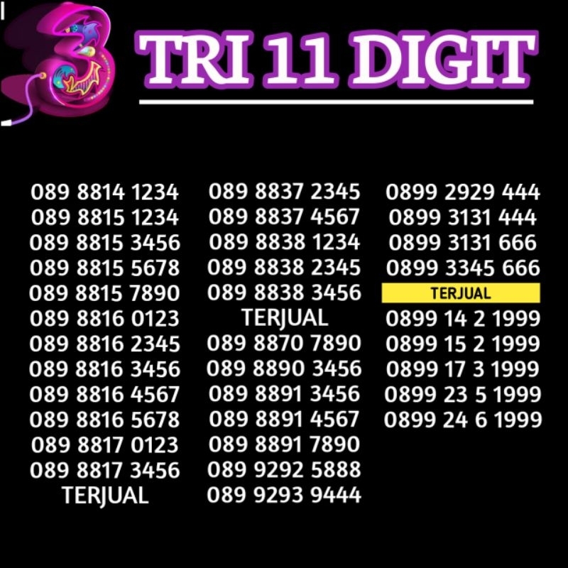 Jual NOMOR TRI CANTIK TRI 11 DIGIT | Shopee Indonesia
