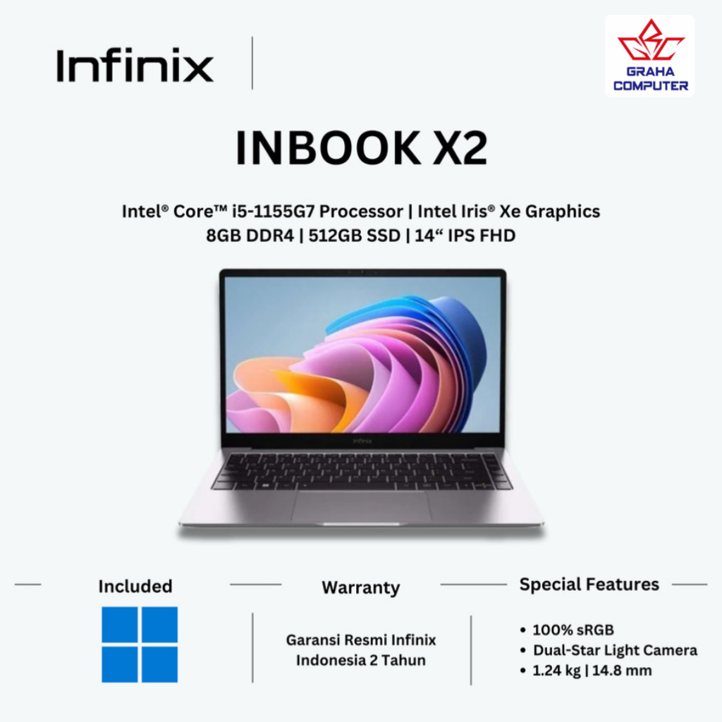 Jual Infinix Inbook X2 Core i5-1155G7,8GB/512GB SSD,14″ FHD IPS,Win 11 ...