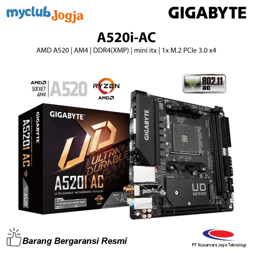Jual GIGABYTE A520i AC Motherboard AMD A520 socket AM4 DDR4 XMP M2 NVMe WiFi 802.11ac ...