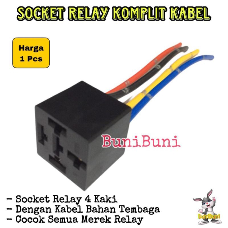 Jual SOCKET RELAY KOTAK KOMPLIT KABEL - Rumah / Soket Relay KOTAK Kaki 4 Dengan Kabel Bintik ...