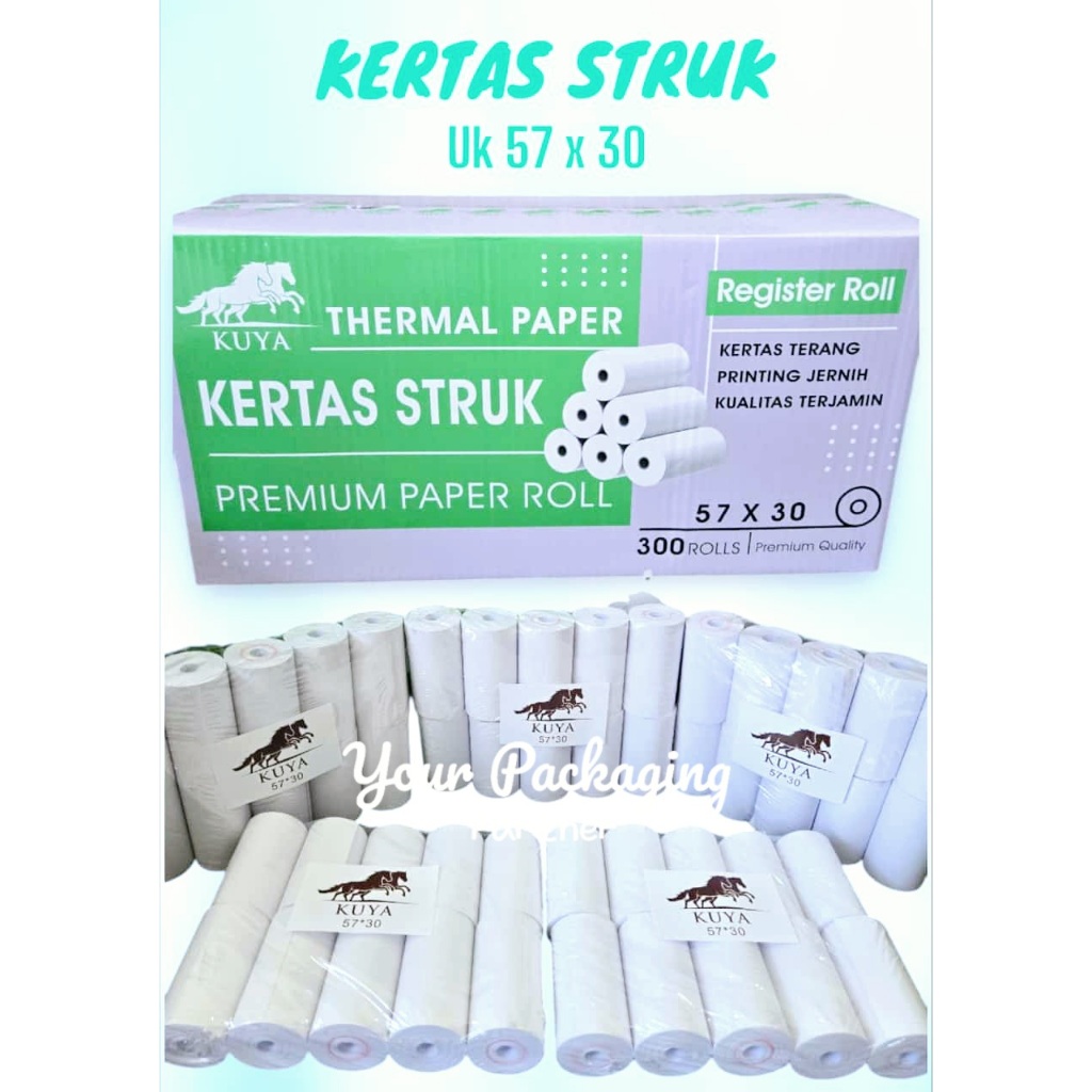 Jual (ISI 10) KUYA Kertas Thermal 57 x 30 mm Coreless Struk Printer ...