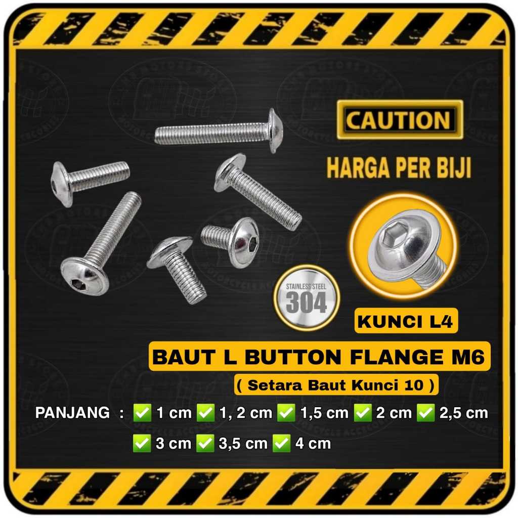 Jual BAUT L Button Flange STAINLESS M6 Setara untuk Baut Kunci 10 panjang 1 - 4 cm | Shopee ...
