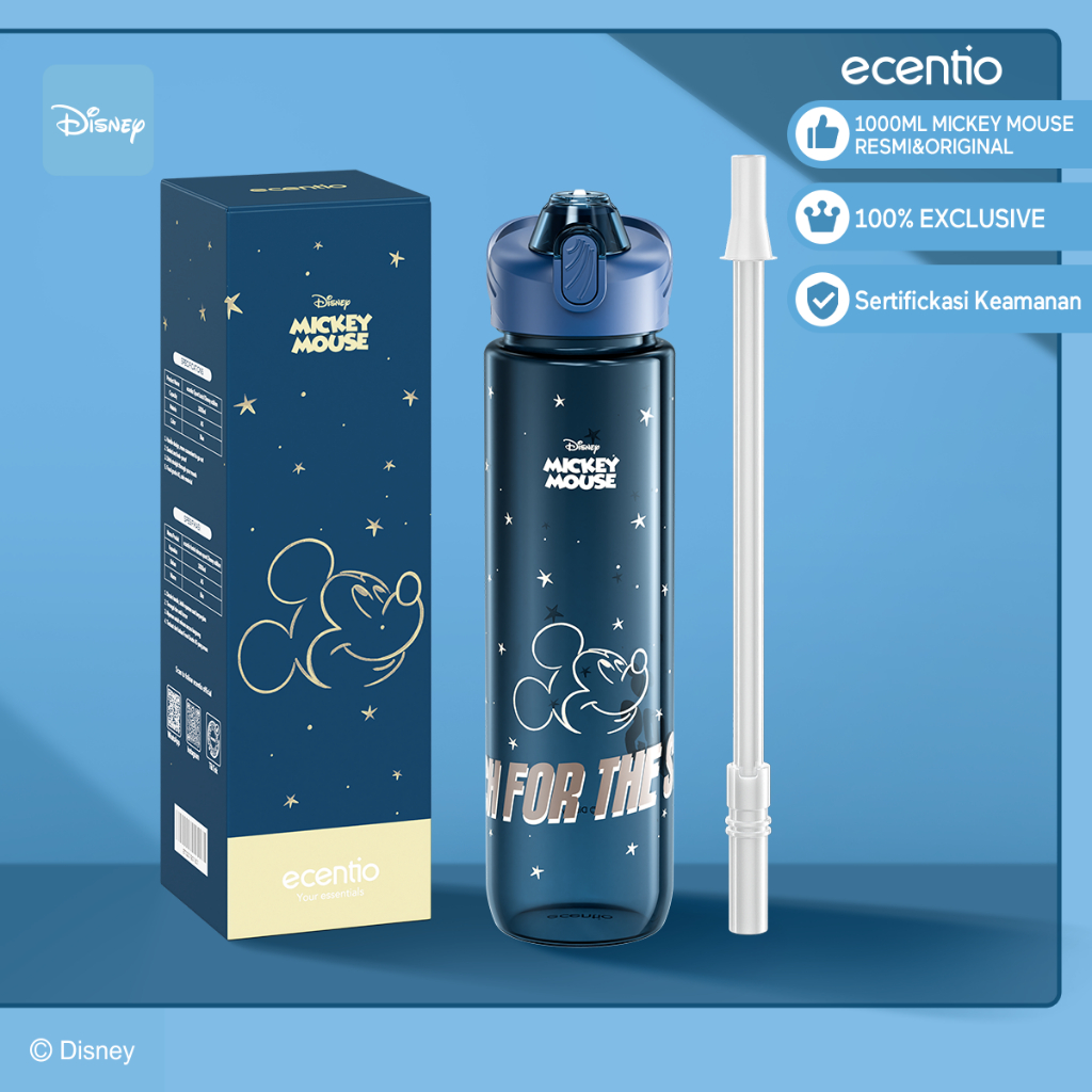 Jual 【Original】ecentio botol minum Disney Micky dengan sedotan 1000ml ...