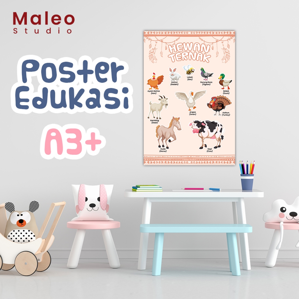 Jual Poster Edukasi Anak Estetik | HEWAN TERNAK 001 | Poster Belajar ...