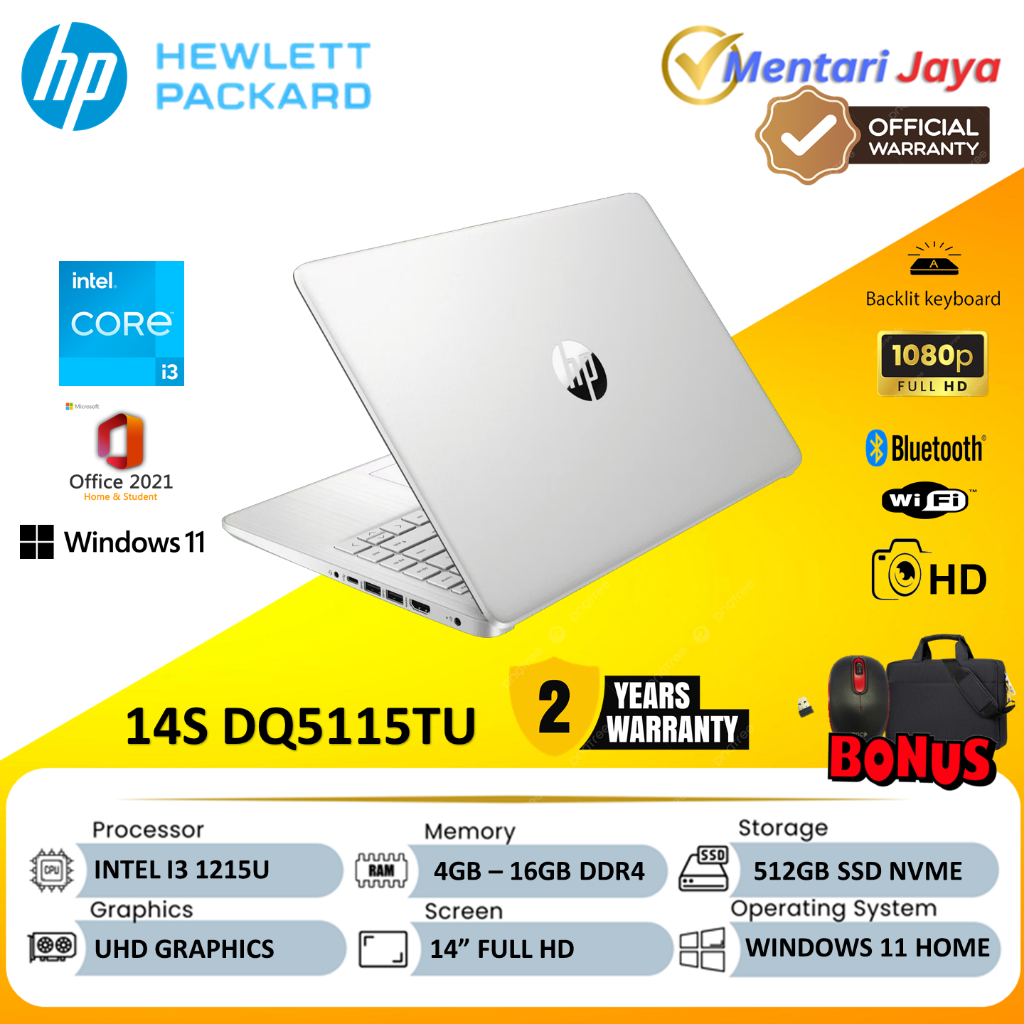 Jual Laptop Hp 14S DQ5115TU Intel Core i3 1215U 4Gb 512Gb Ssd Fhd ...
