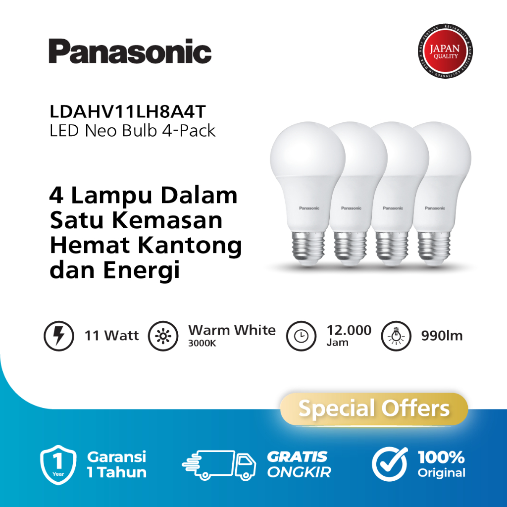 Jual Panasonic Lampu Bohlam LED Neo Bulb 4 Pack 11 Watt - Warm White ...