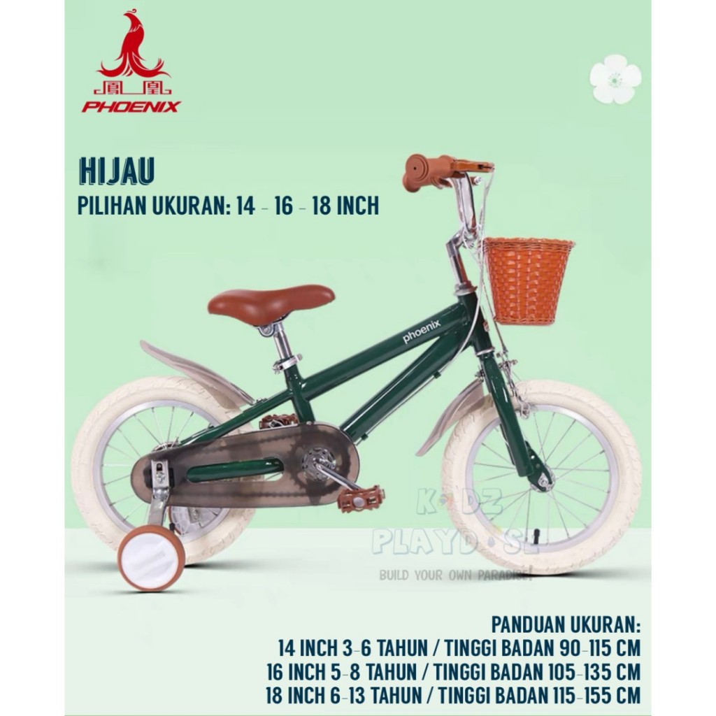 Jual Sepeda Anak PHOENIX Vintage 14 & 18 Inch Pink dan Biru READY STOCK ...
