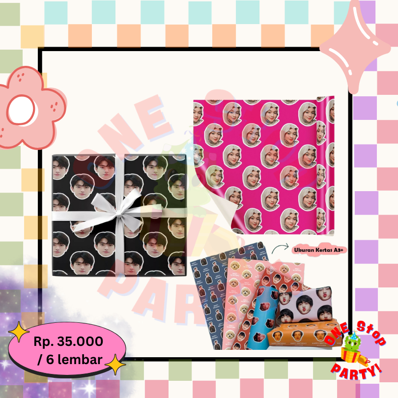 Jual CUSTOM - KERTAS KADO A3+ 1 LEMBAR Kado Wrapping Paper Gambar Muka ...