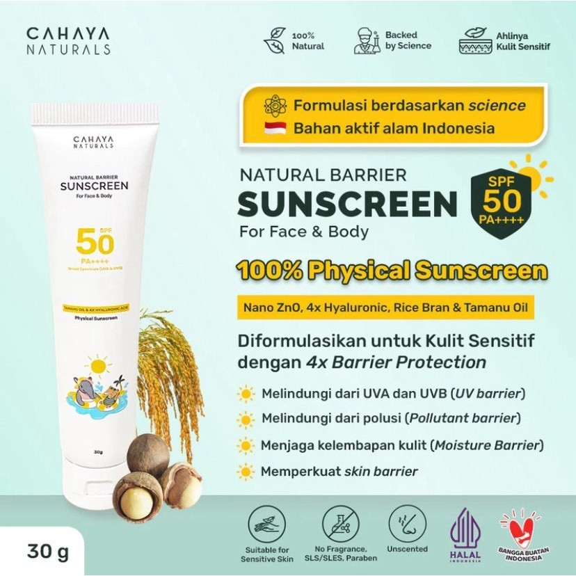 Jual Cahaya Naturals - Natural Barrier Sunscreen SPF 50 & PA ...