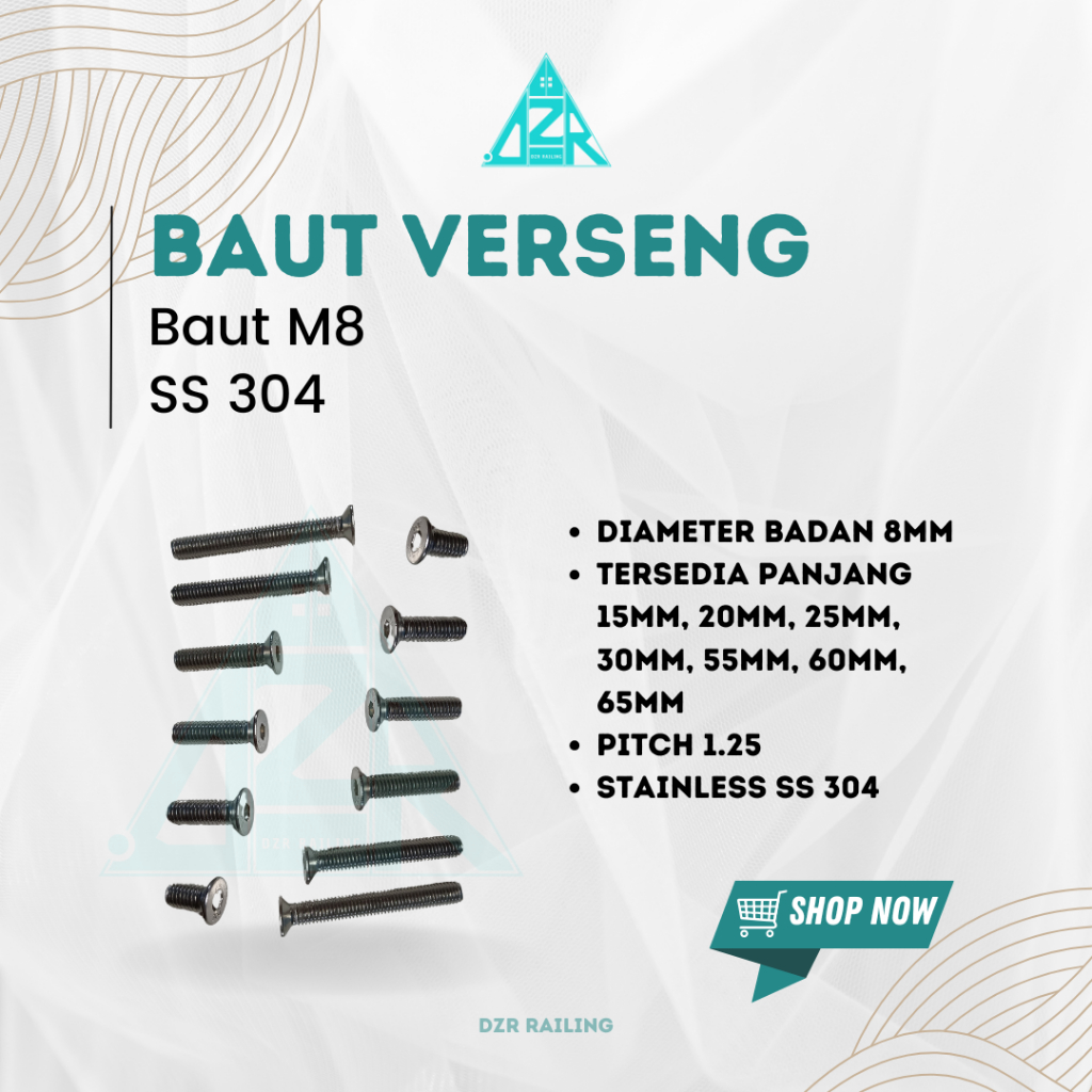 Jual Baut L Stainless Steel verseng M8 Ss 304 Baut kaca railing tangga | Shopee Indonesia