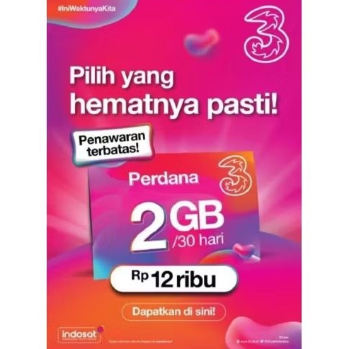 Jual Kartu Perdana Three Tri 2GB 30Hari NEW!!! | Shopee Indonesia