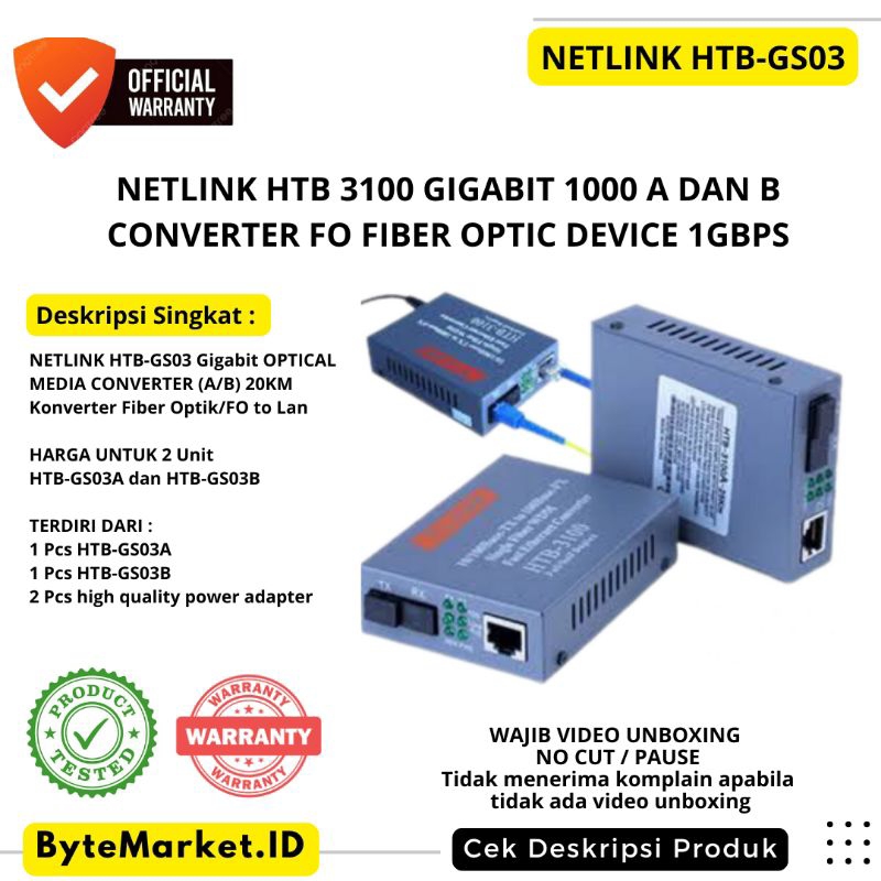 Jual Netlink Htb 3100 Gigabit 1000 A dan B Converter Fo Fiber Optic ...
