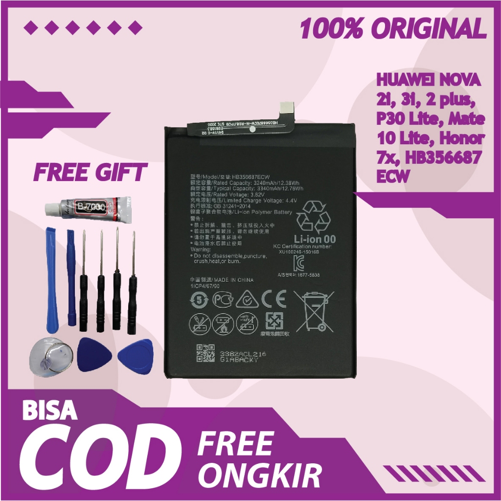 Jual 【ORIGINAL 100%】BATERAI HUAWEI NOVA 2i, 3i, 2 plus, P30 Lite, Mate 10 Lite, Honor 7x ...