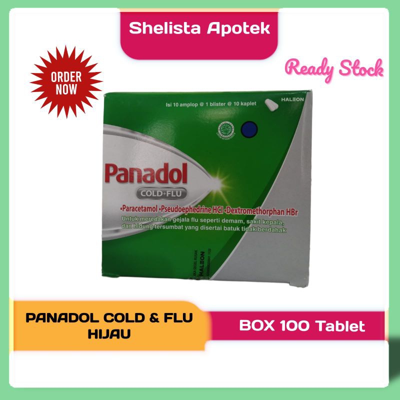 Jual Panadol Hijau Cold & Flu Box 100 tablet / Obat Demam Batuk Flu ...