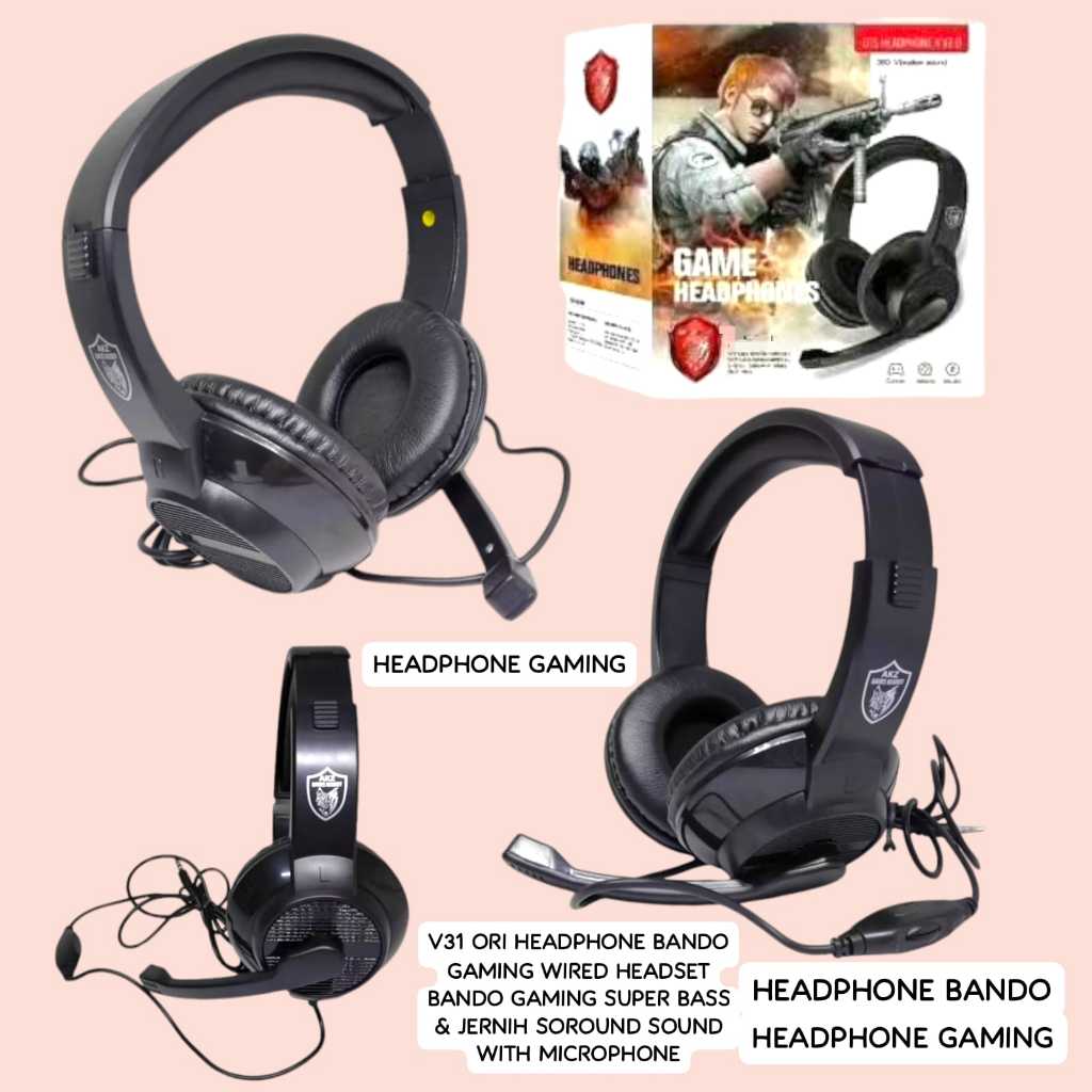 Jual V31 ORI HEADPHONE BANDO GAMING WIRED HEADSET GAMING SORROUND SOUND ...