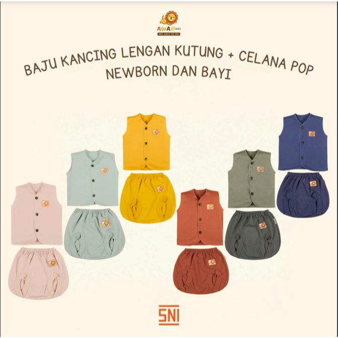 Jual AWAN Setelan Baju Kutung Celana Pop Polos Warna 0-12 Bulan Newborn ...