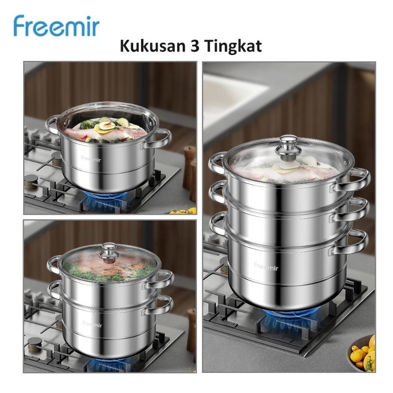 Jual Freemir Panci Kukus Besar 3 susun stainless steel dandang kukusan ...