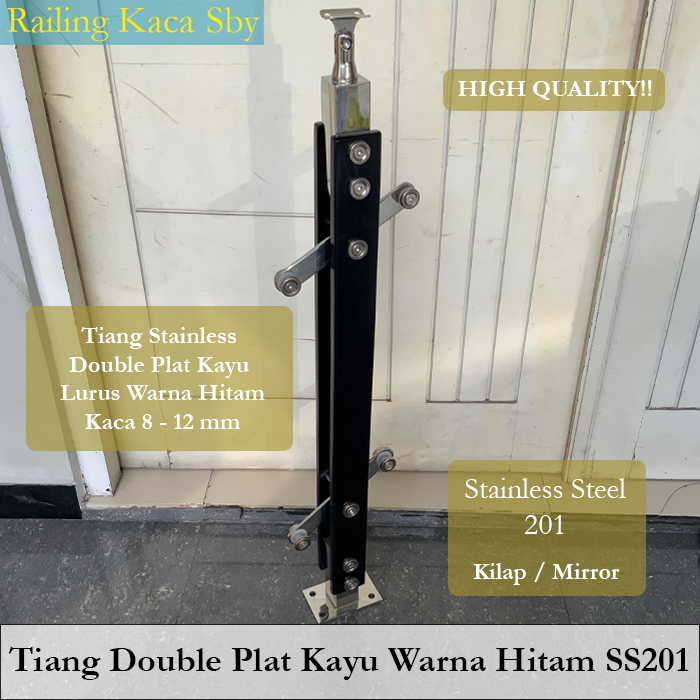 Jual TIANG RAILING TANGGA KACA STAINLESS MODEL DOUBLE PLAT KAYU WARNA ...