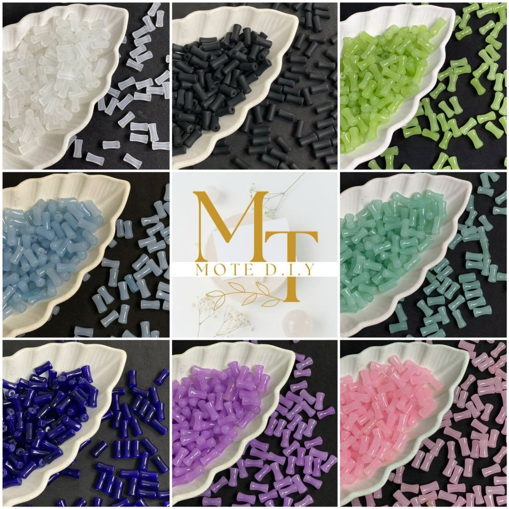 Jual MOTEDIY - [230] 100pc Manik Kaca Bambu Warna Polos Ukuran 6x12mm ...