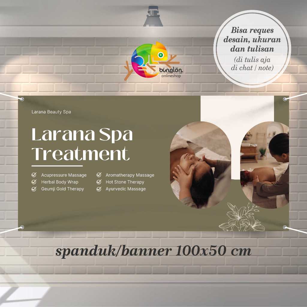 Jual Cetak Spanduk Banner Green Simple Treatment Spa Medium | Shopee ...