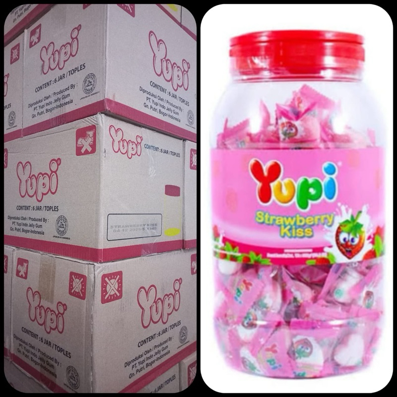 Jual ( 1 dus isi 6 toples ) Yupi Pink StrawberryKiss / permen Yupi 1 ...