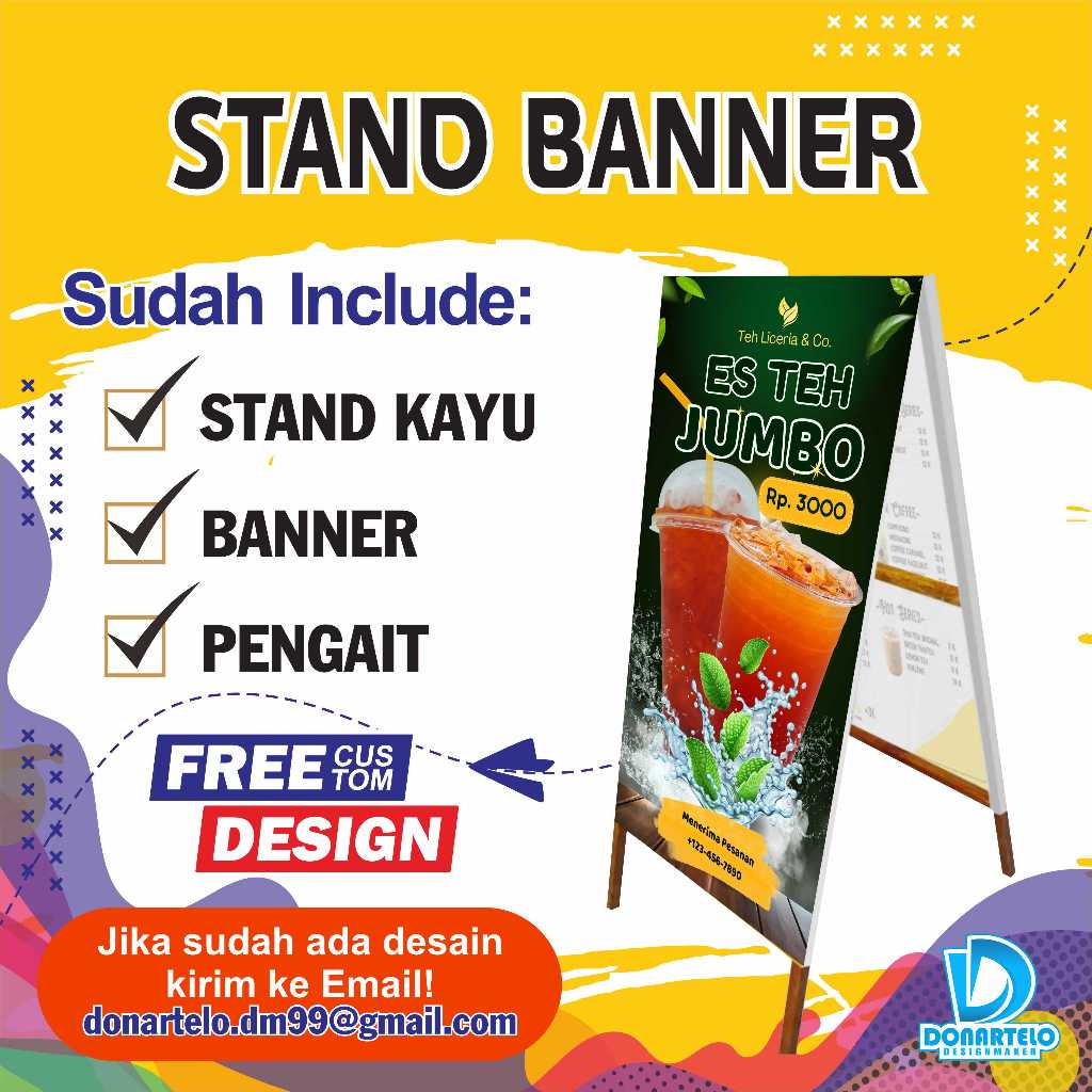 Jual STAND BANNER KAYU UKURAN 100X50 + BANNER 2 SISI + FREE DESAIN ...
