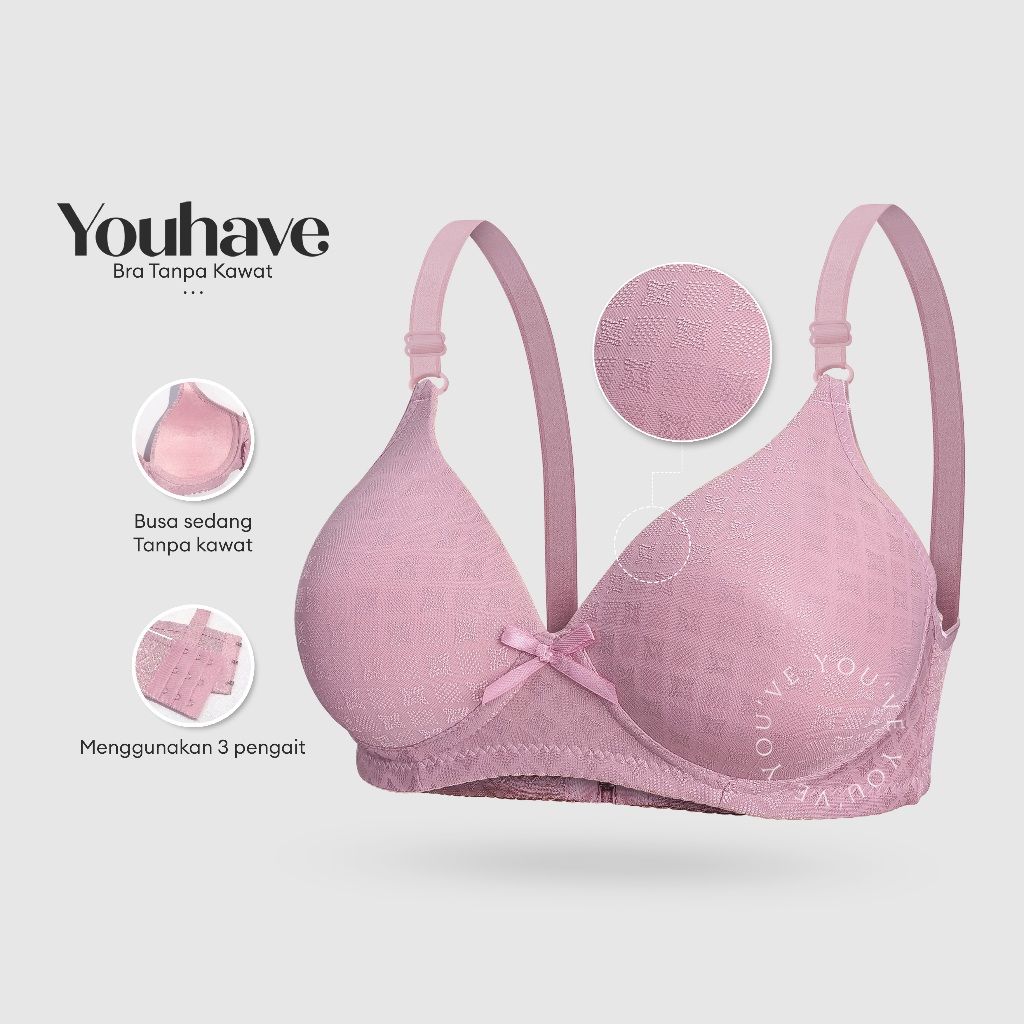 Jual YouHave (You’ve) BH Bra Wanita BH Tanpa Kawat Busa Sedang Beha Perempuan Women Woman Kait 3 ...