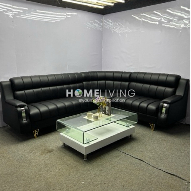 Jual HOMELIVING - SOFA SUDUT KULIT MINIMALIS - SOFA KULIT HITAM - SOFA ...
