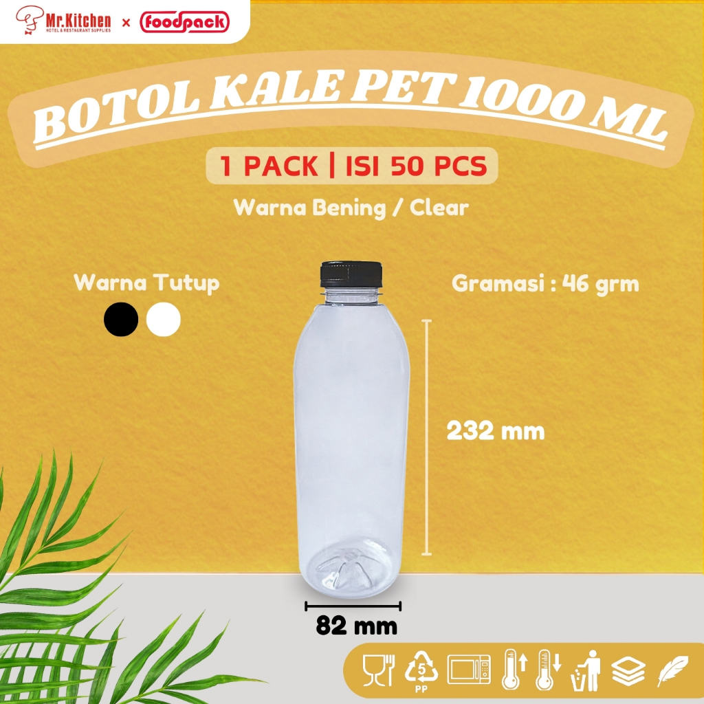 Jual [ISI 50pcs] 1000ml Botol KALE Plastik Bulat PET Food Grade TEBAL + TUTUP BOTOL | Shopee ...